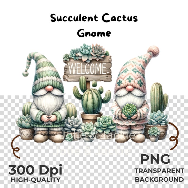 Watercolor Succulent Cactus Gnome Clipart Bundle Png, Succulent Garden ...