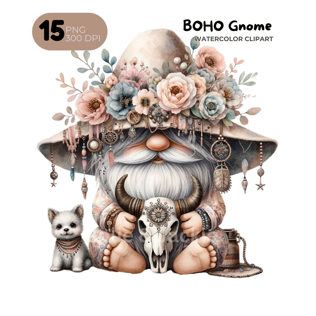 Boho Gnome, Boho Western PNG Clipart Set, Floral Western PNG, Western ...