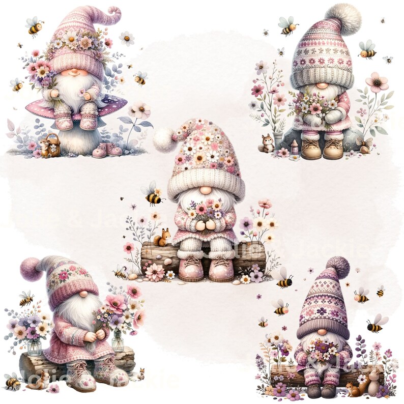 Watercolor Wildflower Bee Gnome Clipart PNG Garden Clipart Gnome ...