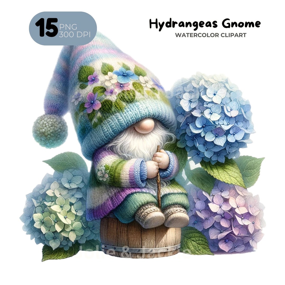 Watercolor Hydrangeas Gnomes Png, Cute Floral Gnome, Valentines Gnomes ...