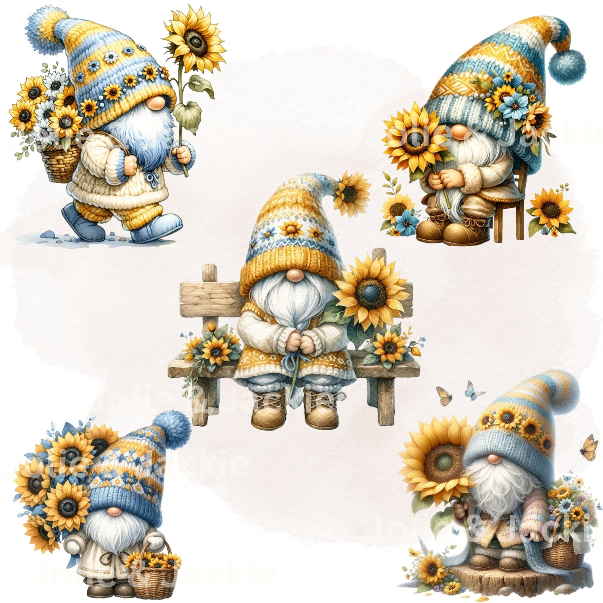 Watercolor Sunflowers Gnome Clipart Bundle Png, Garden Clipart, Spring ...
