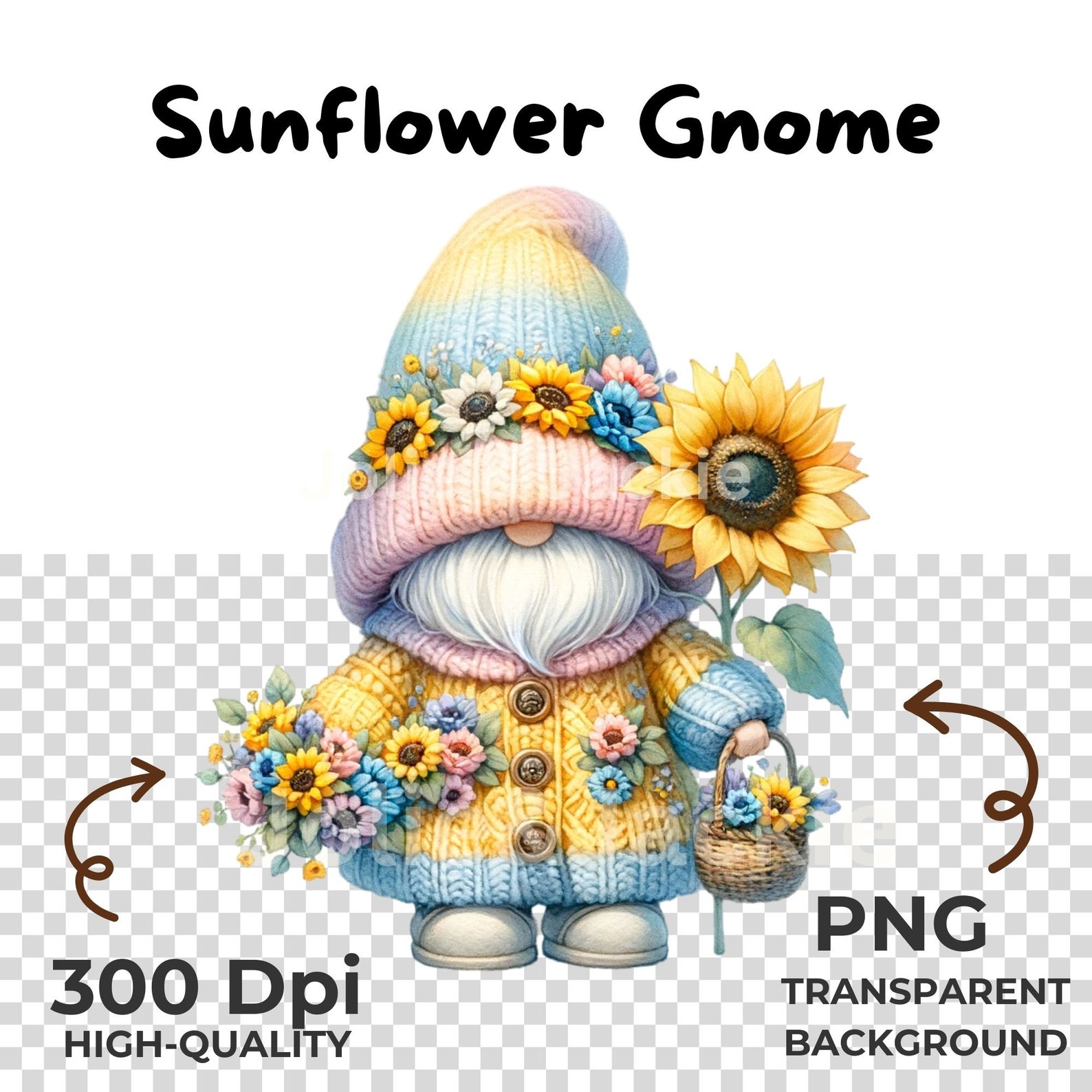 Watercolor Sunflower Gnome Clipart Bundle (PNG) - Etsy