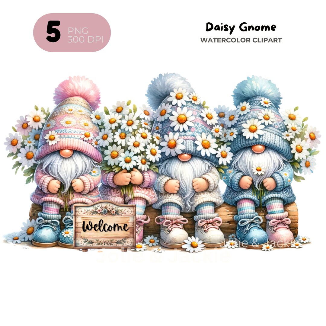 Watercolor Daisy Gnome Clipart Bundle, Spring Nursery Art (PNG) - Etsy