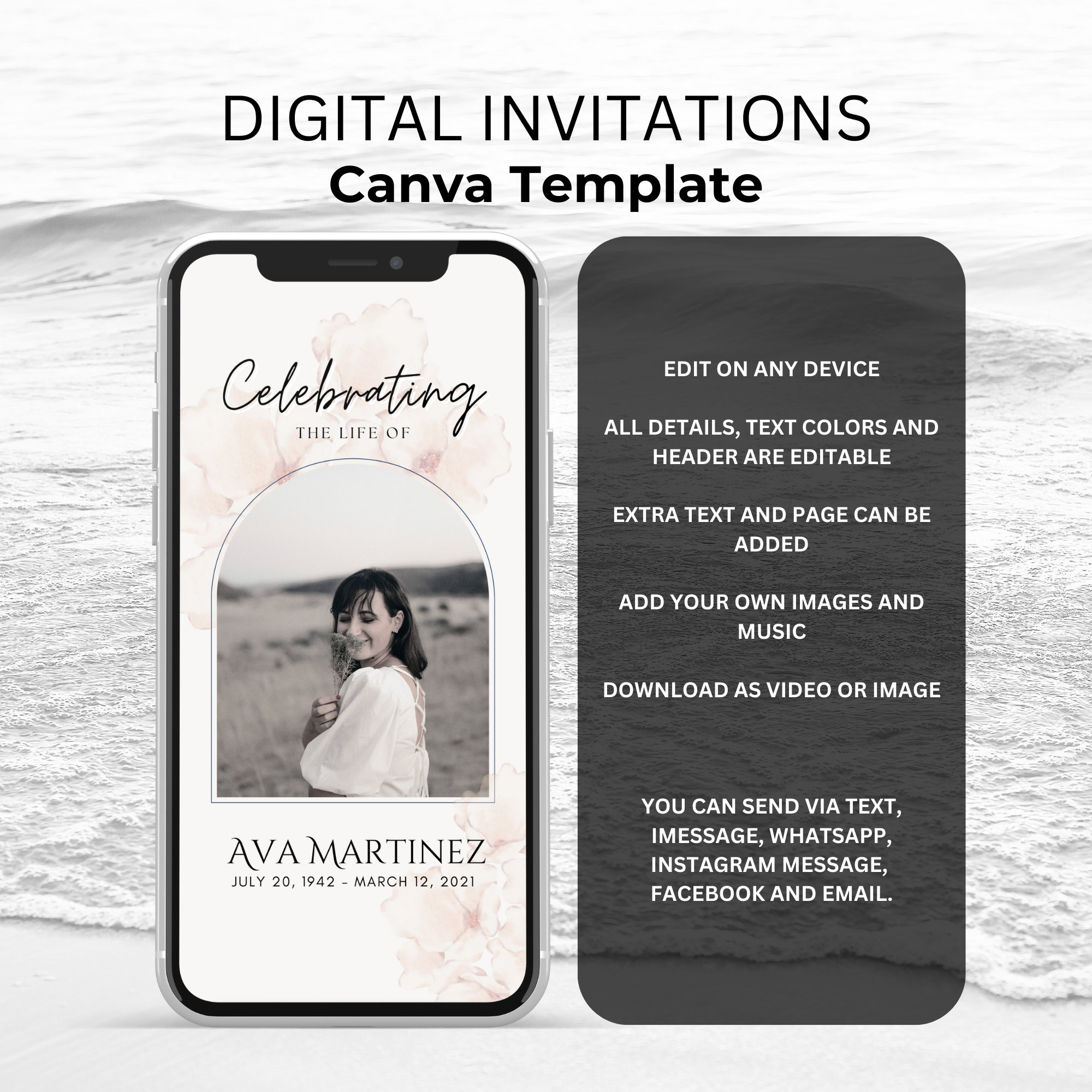 Editable Blush Floral Geometric Funeral Program Template Celebrating ...