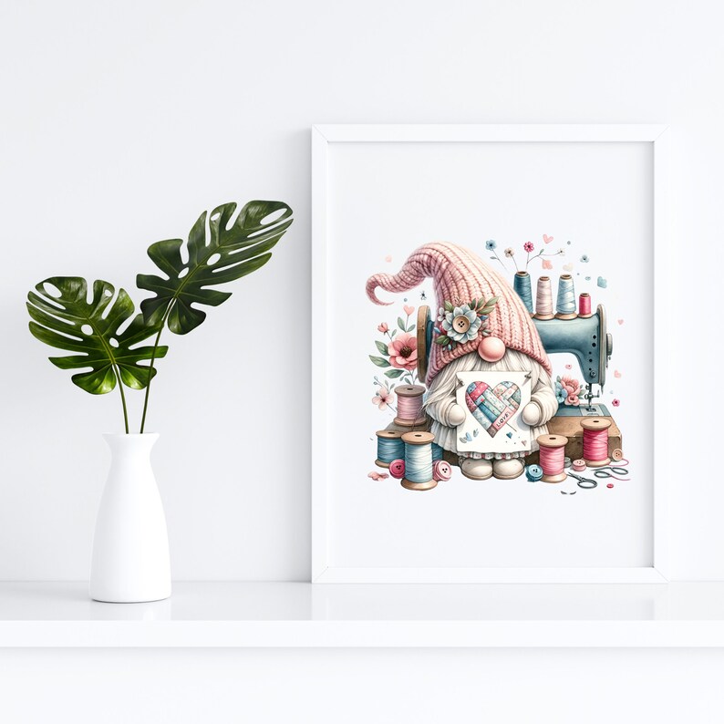 Quilting Gnome Watercolor Clipart, Seamstress Sewing Machine (digital ...
