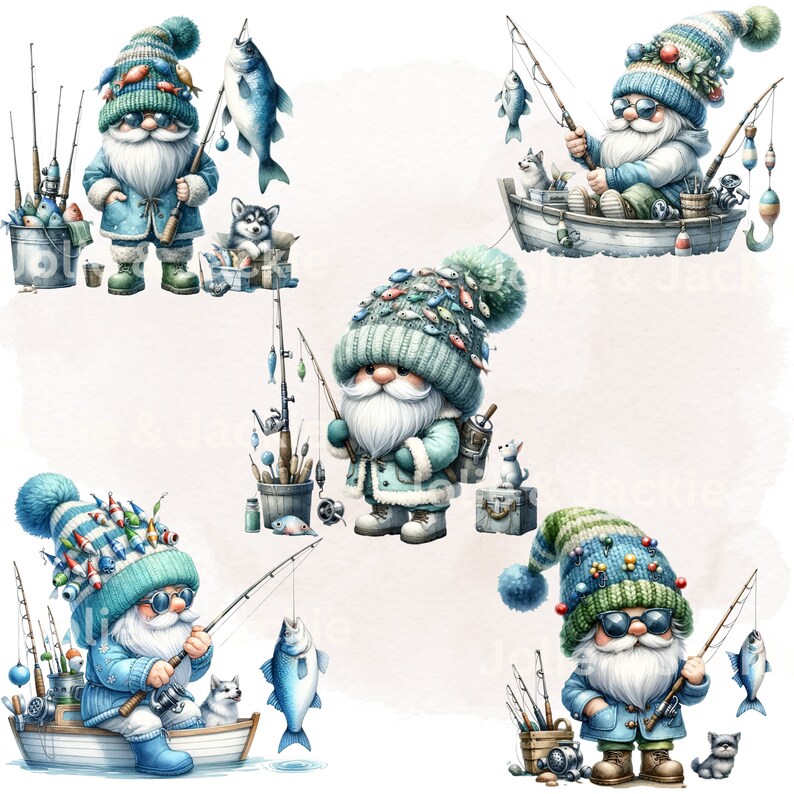 Watercolor Fishing Gnome Clipart Bundle Png, Fisherman Gnome, Fly ...