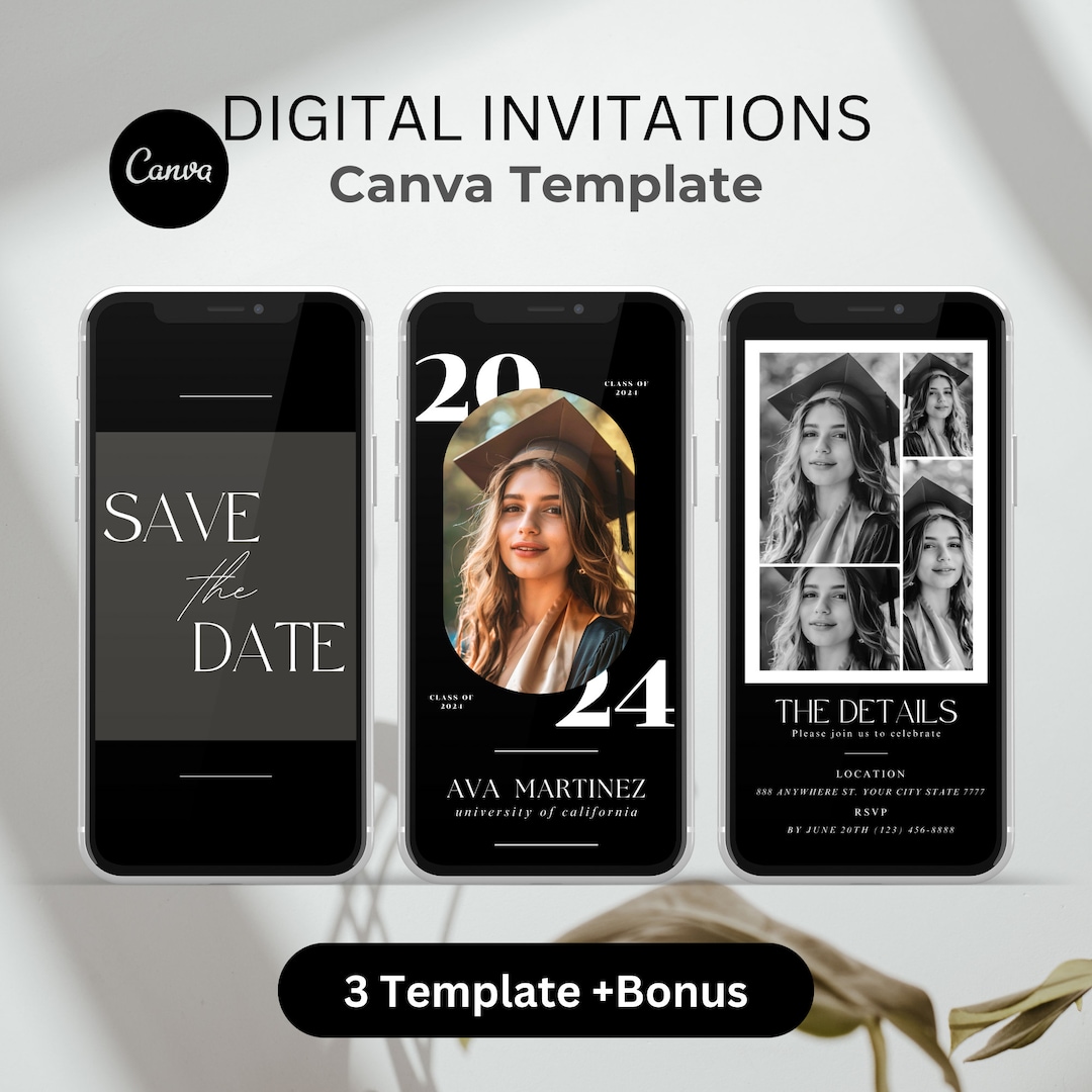2024 Graduation Invitation Card CANVA Template Graduation Announcement ...