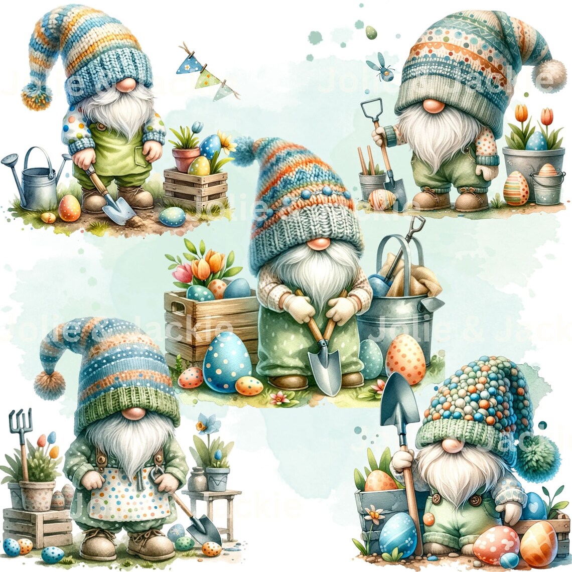 Watercolor Easter Gnome Png Clipart Bundle, Garden Clipart, Spring ...
