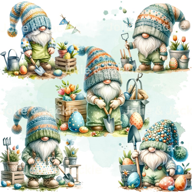 Watercolor Easter Gnome Png Clipart Bundle, Garden Clipart, Spring ...