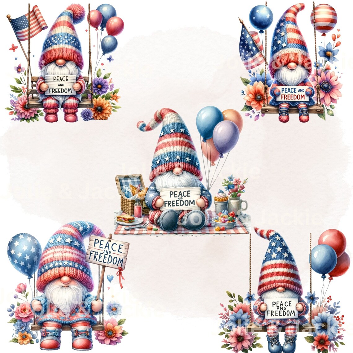 Patriotic Gnome Clipart PNG Bundle - 15 American Pride PNG, 4th of July ...