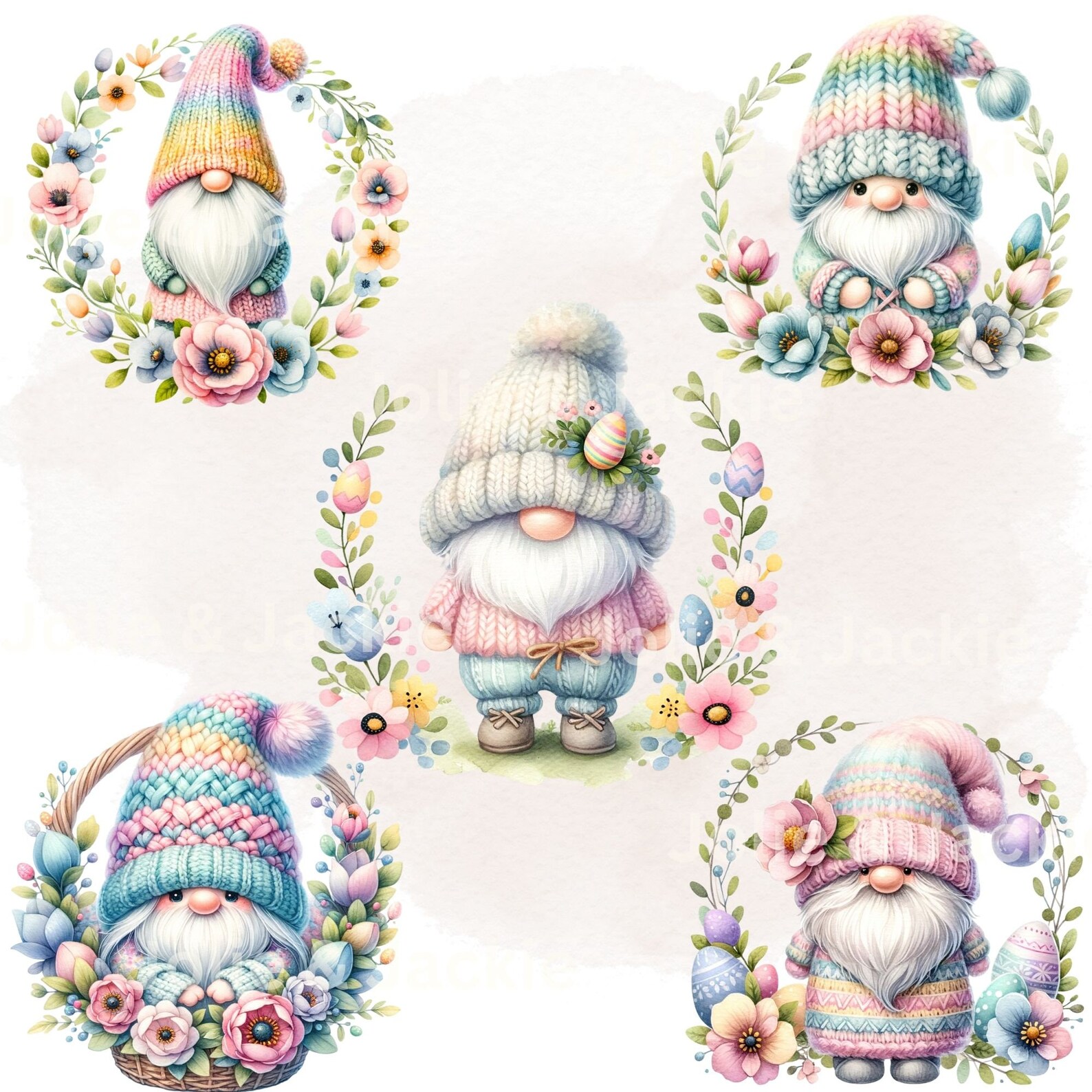 Watercolor Easter Gnome Clipart Bundle, Floral Garden PNG (digital ...