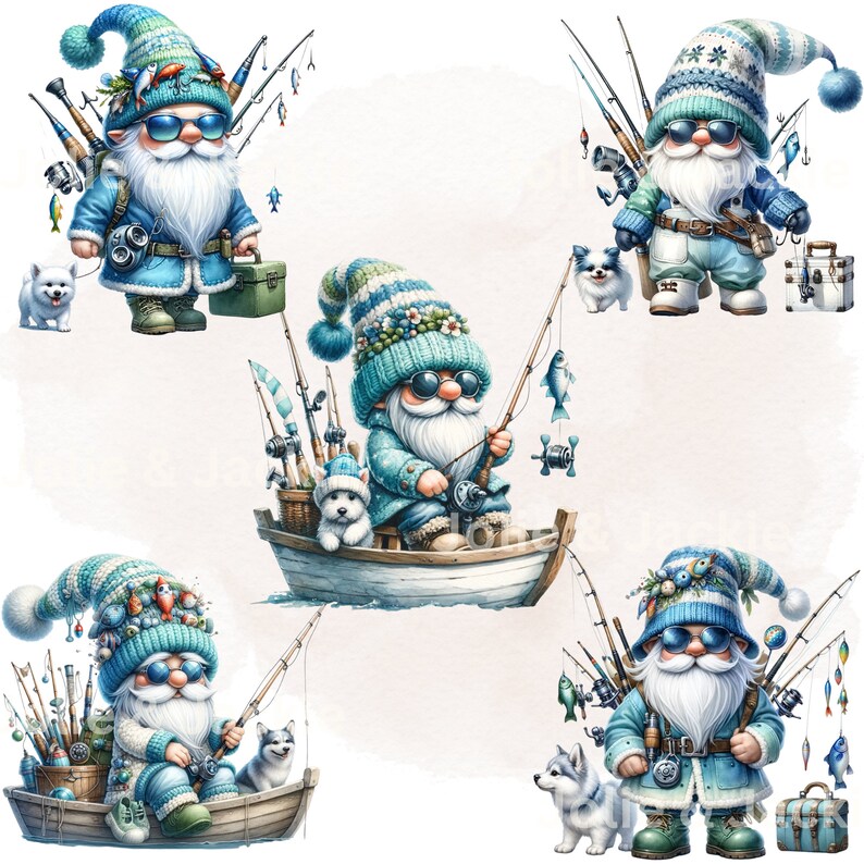 Watercolor Fishing Gnome Clipart Bundle, Sublimation Designs (PNG) - Etsy