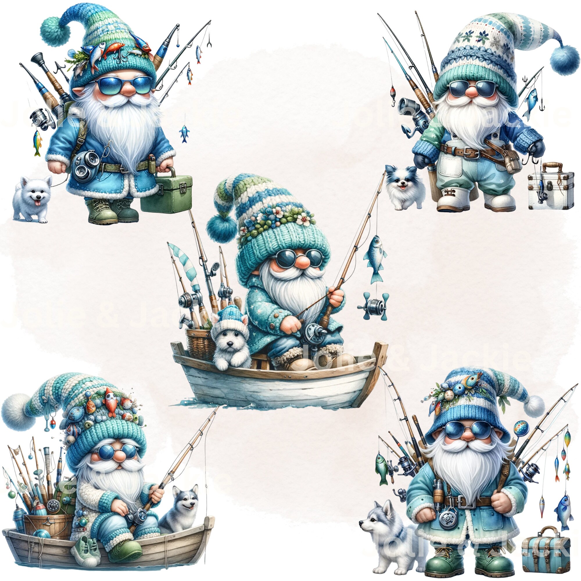 Watercolor Fishing Gnome Clipart Bundle Png, Fisherman Gnome, Fly ...