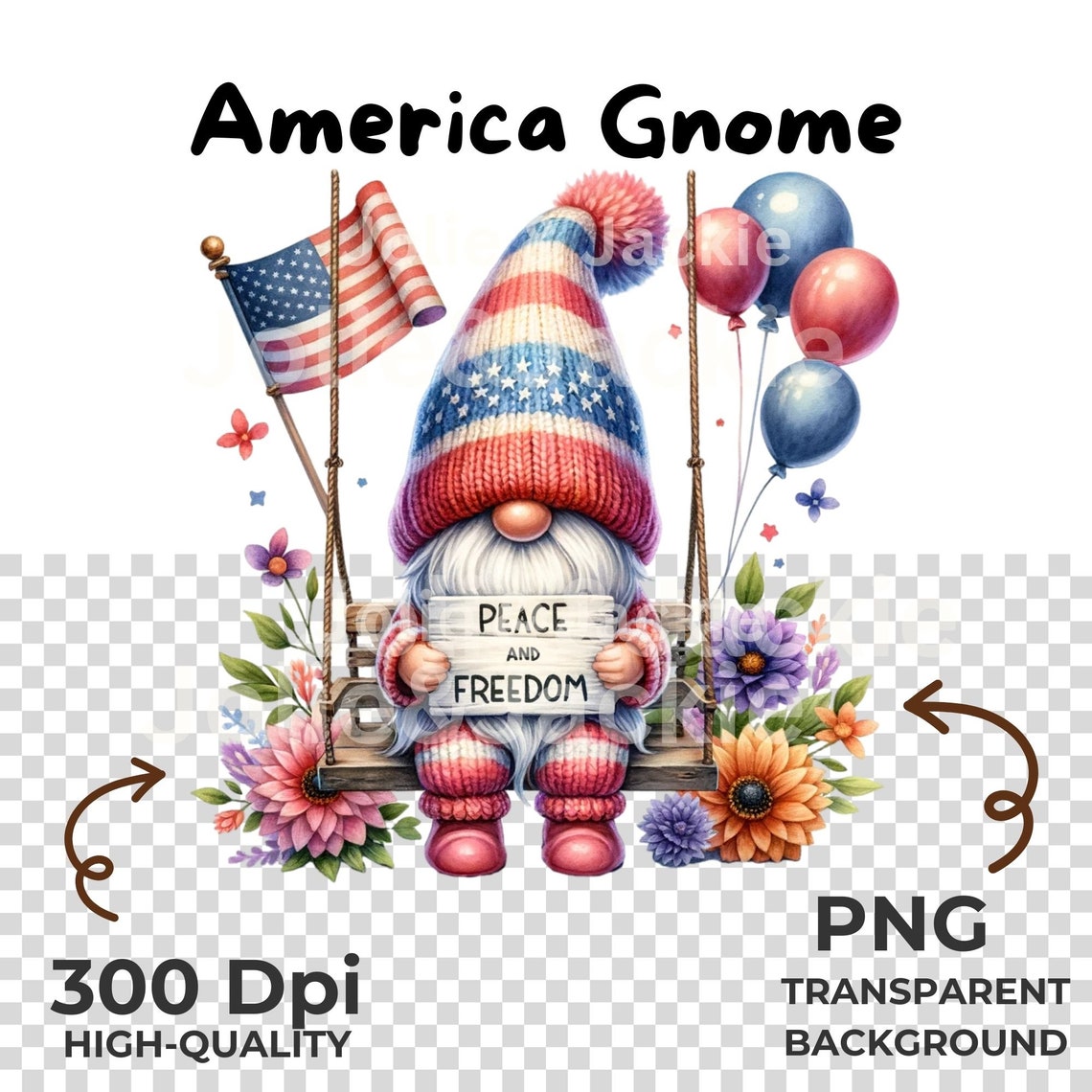 Patriotic Gnome Clipart PNG Bundle - 15 American Pride PNG, 4th of July ...