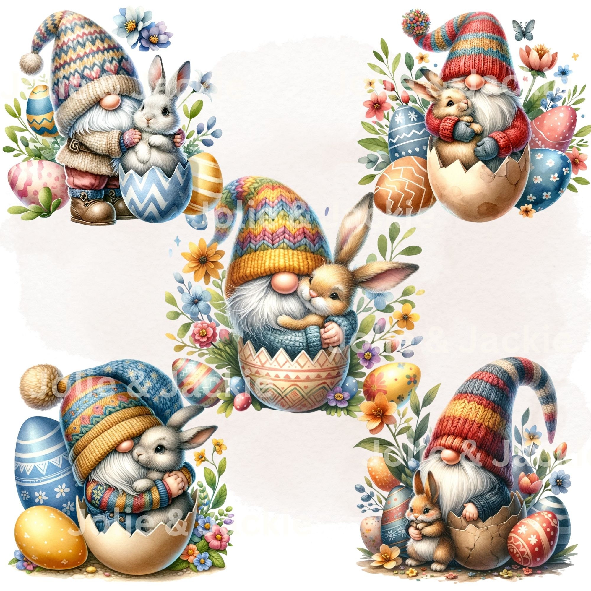 Watercolor Easter Gnome Png Clipart Bundle, Easter Eggs, Garden Clipart ...