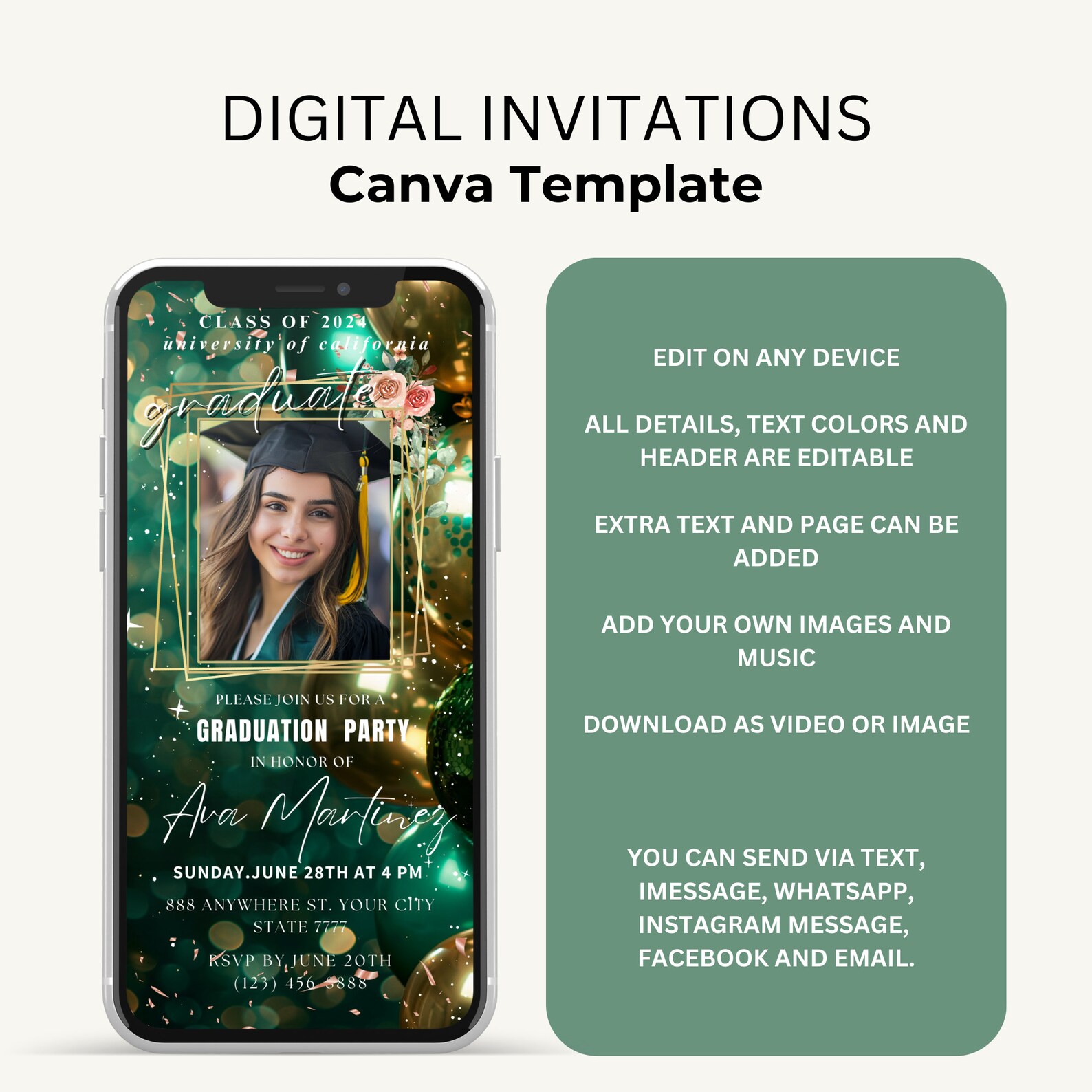 Class of 2024 Modern Graduation Invites, Grad Announcement High School ...
