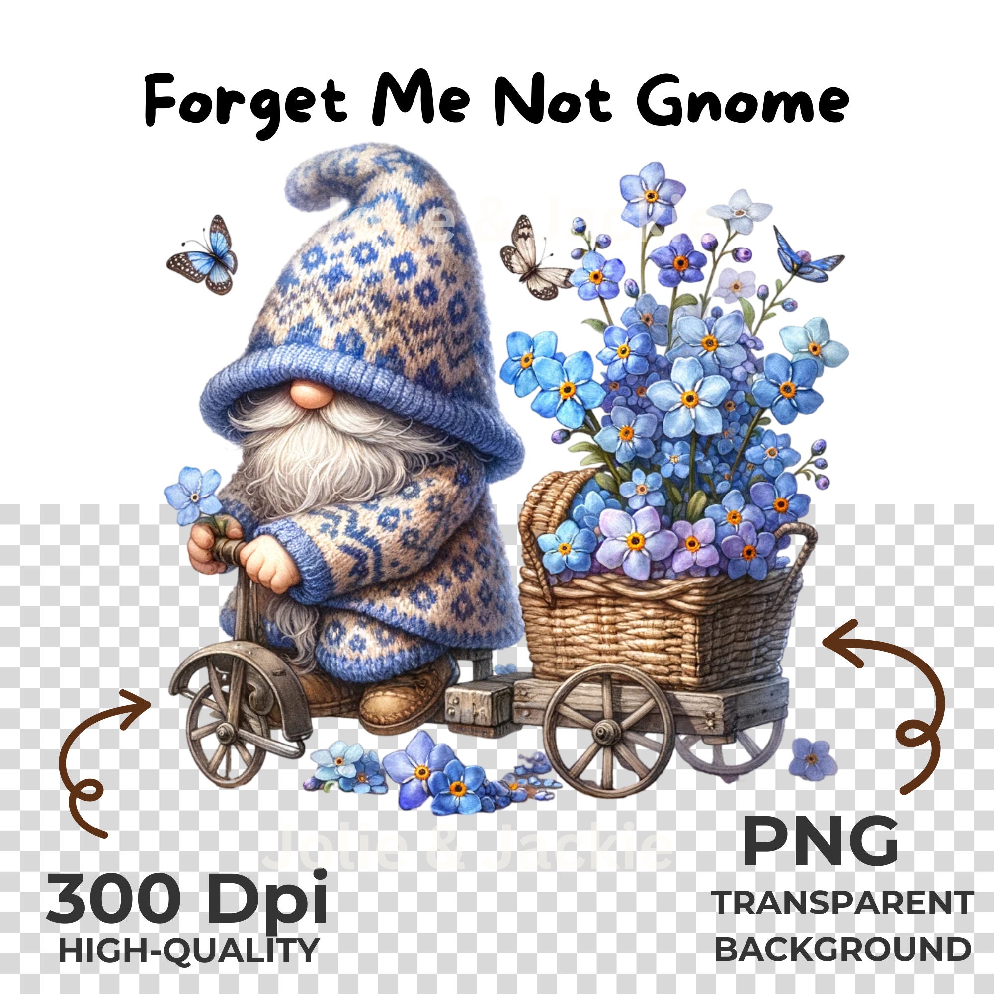 Watercolor Forget Me Not Flower Wreath Gnome Clipart Bundles, Gnome ...