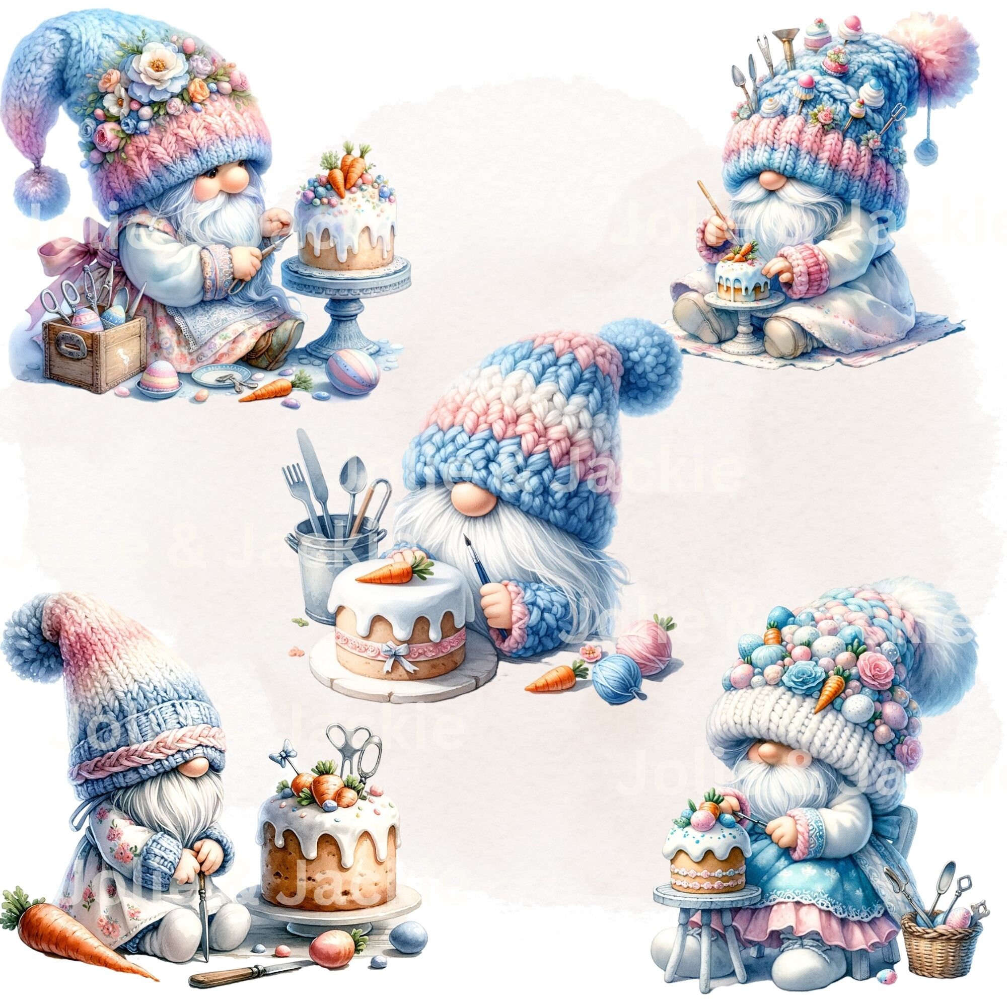 Watercolor Easter Gnome Clipart Bundle, Spring Garden PNG (digital ...