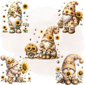 Watercolor Sunflower Bee Gnome Clipart PNG Garden Clipart Gnome Nursery ...