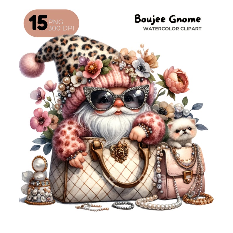 Watercolor Boujee Gnome Clipart PNG Gnome Nursery Wall Art Home Decor ...