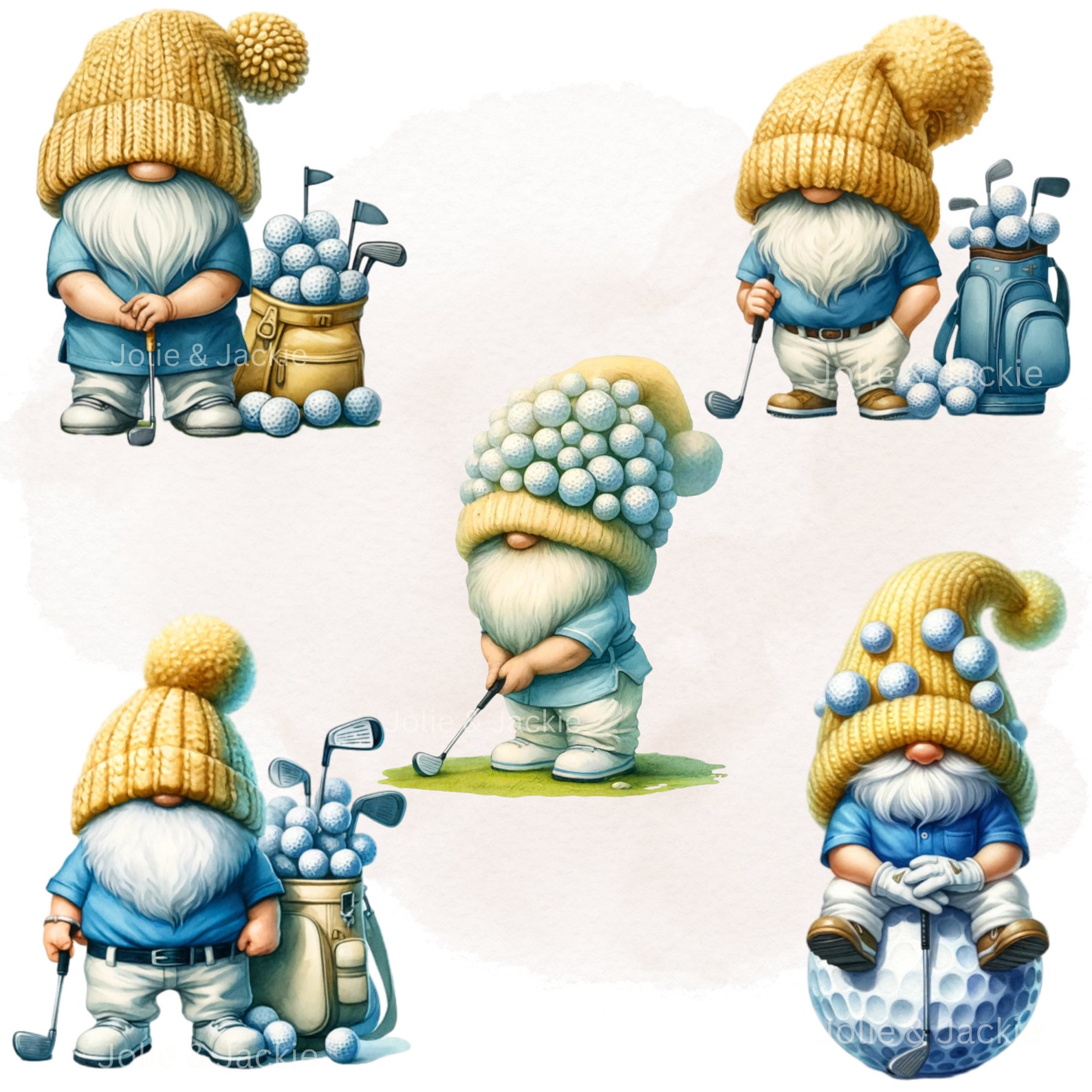 Watercolor Golfer Gnome Clipart Bundle Sport Gnome PNG Gnome Play Golf ...