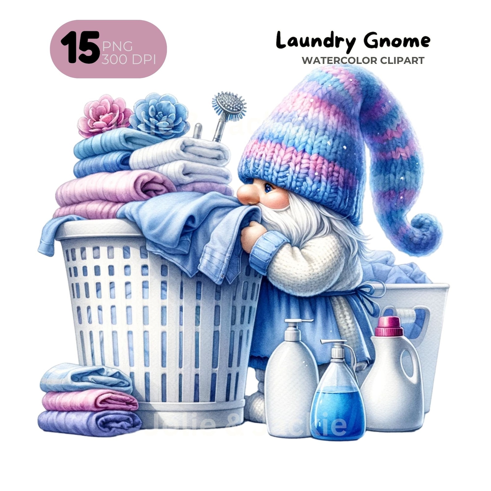 Watercolor Laundry Gnome Clipart PNG Laundry Clipart Gnome Nursery Wall ...