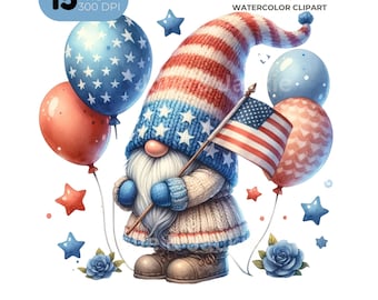 Patriotic Gnome Clipart PNG Bundle - 15 American Pride PNG, 4th of July ...