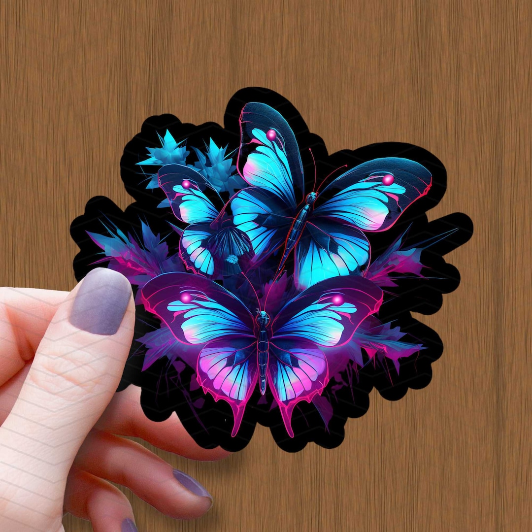 Glowing Purple Butterfly Sticker: Waterproof Glossy Vinyl Decal - Etsy