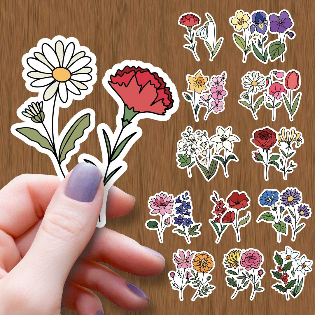 Birth Flower Waterproof Vinyl Glossy Sticker, Mom Sticker, Baby Shower ...