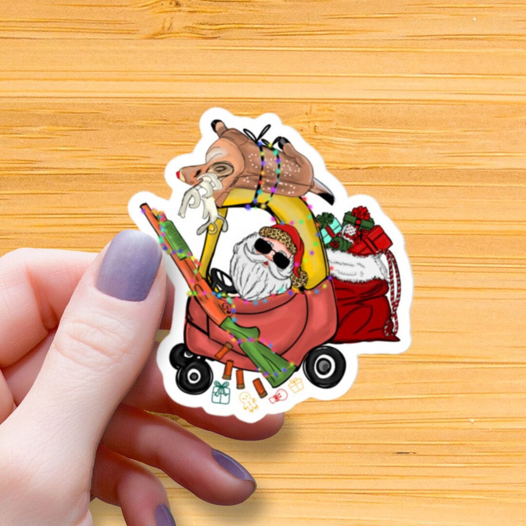 Santa the Hunter VS Rudolph Waterproof Glossy Sticker, Christmas ...