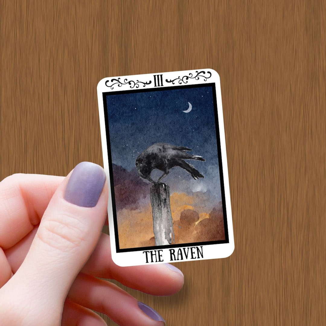 The Raven Tarot Card Waterproof Glossy Sticker, Witchy Sticker ...