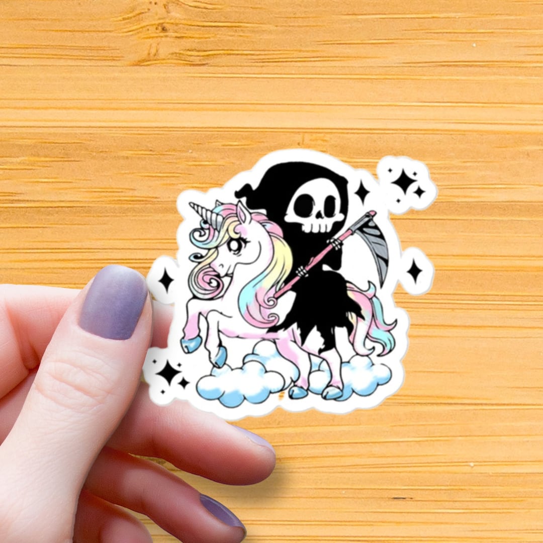 Grim Reaper Riding Unicorn Sticker: Waterproof Glossy Halloween Decal ...