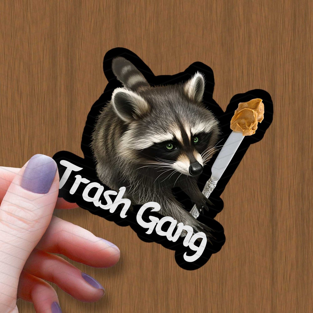 Trash Gang Raccoon Waterproof Glossy Sticker, Raccoon With Peanut ...
