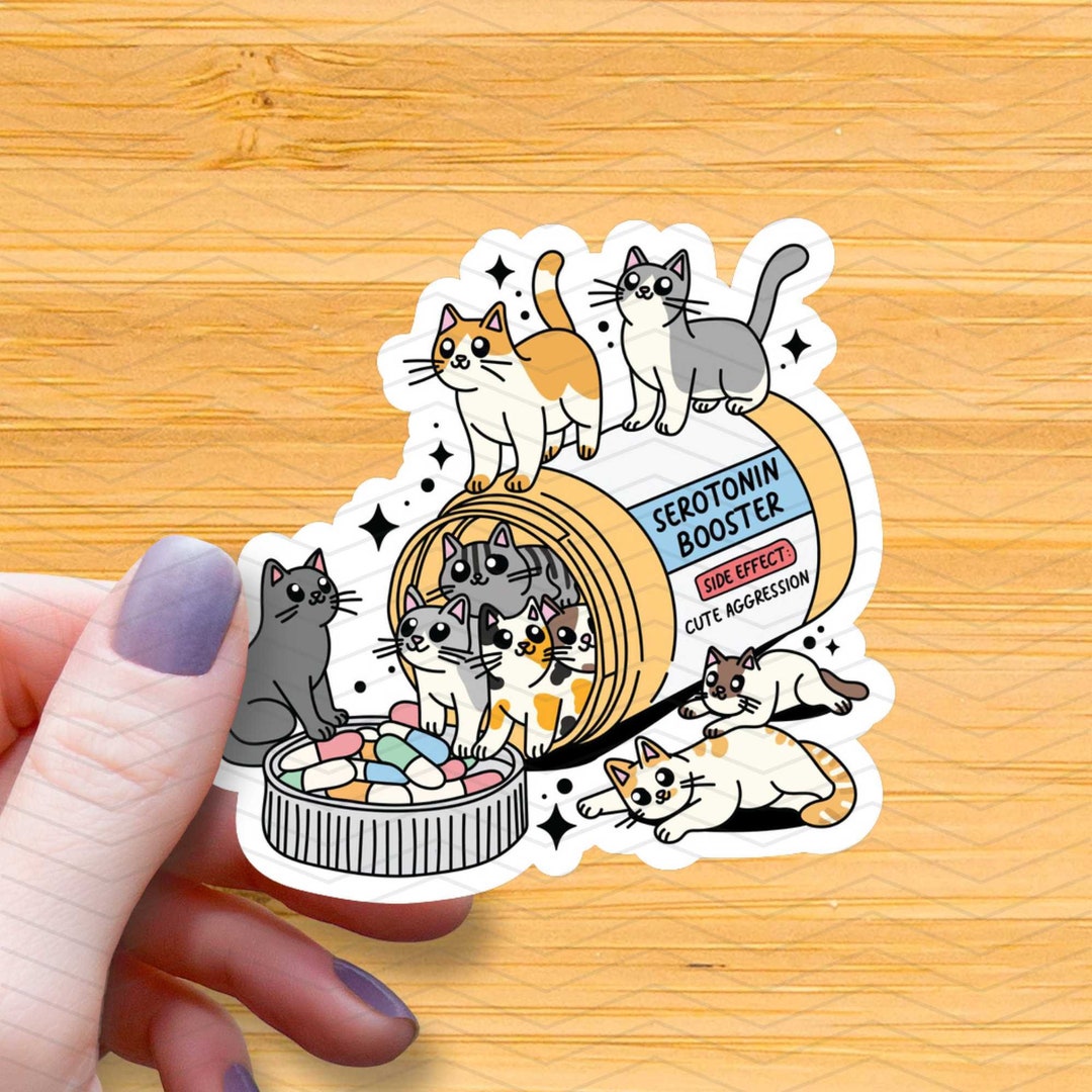 Serotonin Booster Cats Waterproof Vinyl Glossy Sticker, Mental Health ...