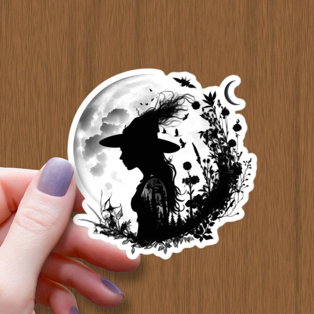 The Moon Witch Waterproof Glossy Sticker, Witch Vinyl Sticker ...
