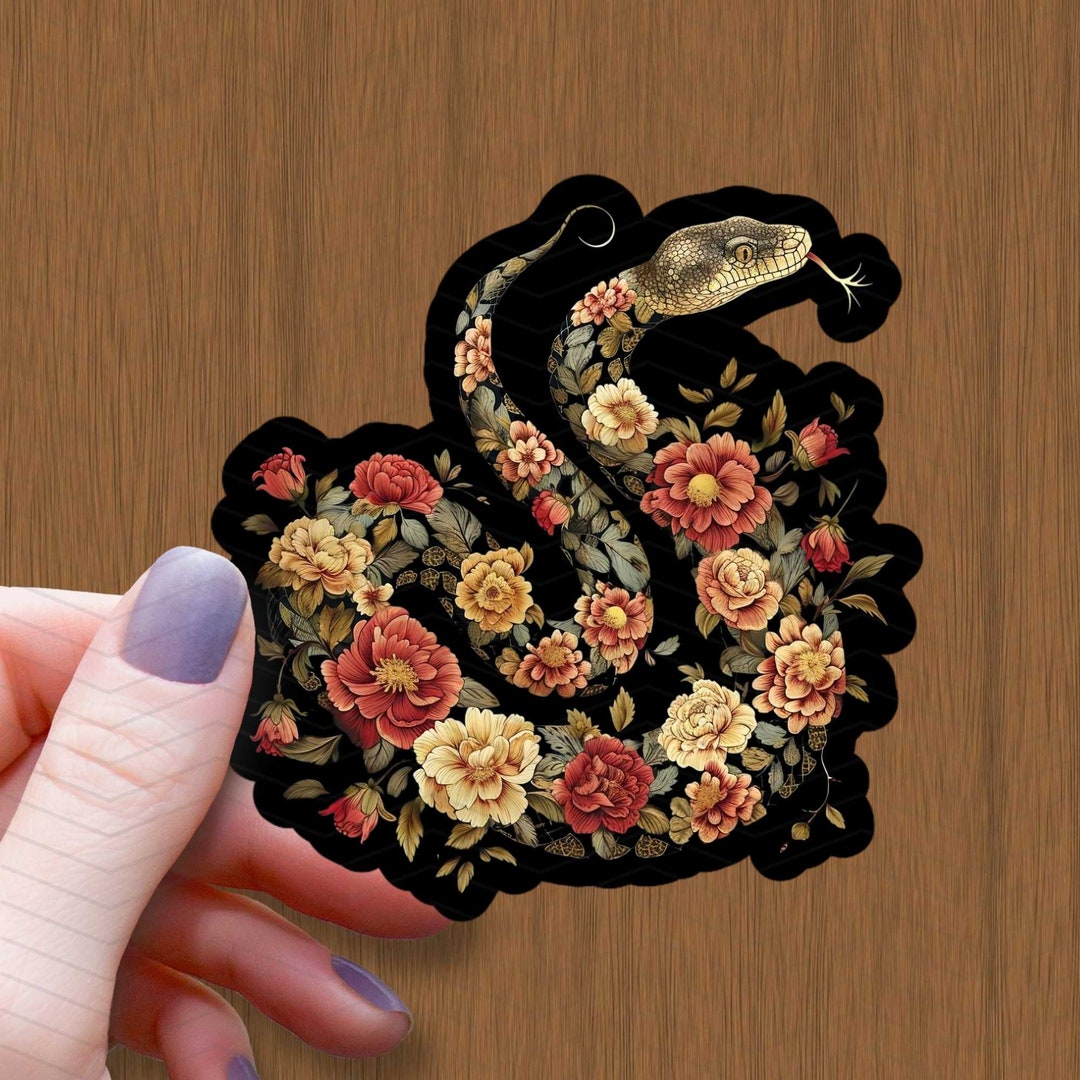 Floral Snake Waterproof Glossy Sticker, Cute Snake Sticker, Kindle ...