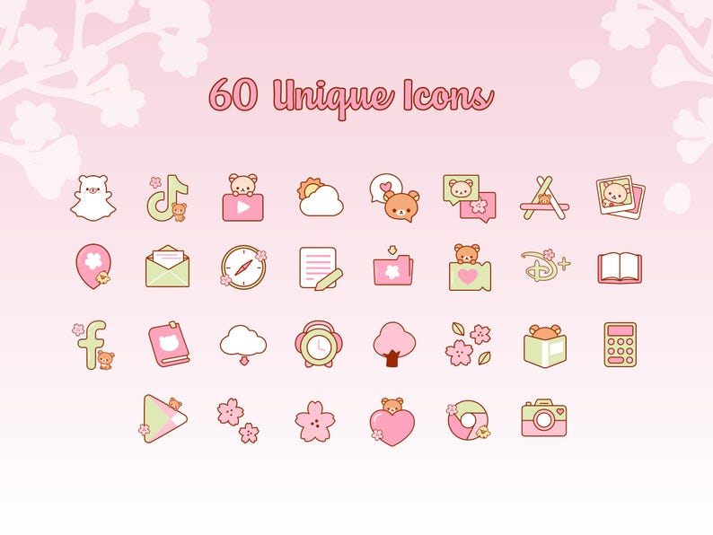 Sakura Kuma Icon Pack, Cute Icons, Pink Icon Set, Ios and Android App ...
