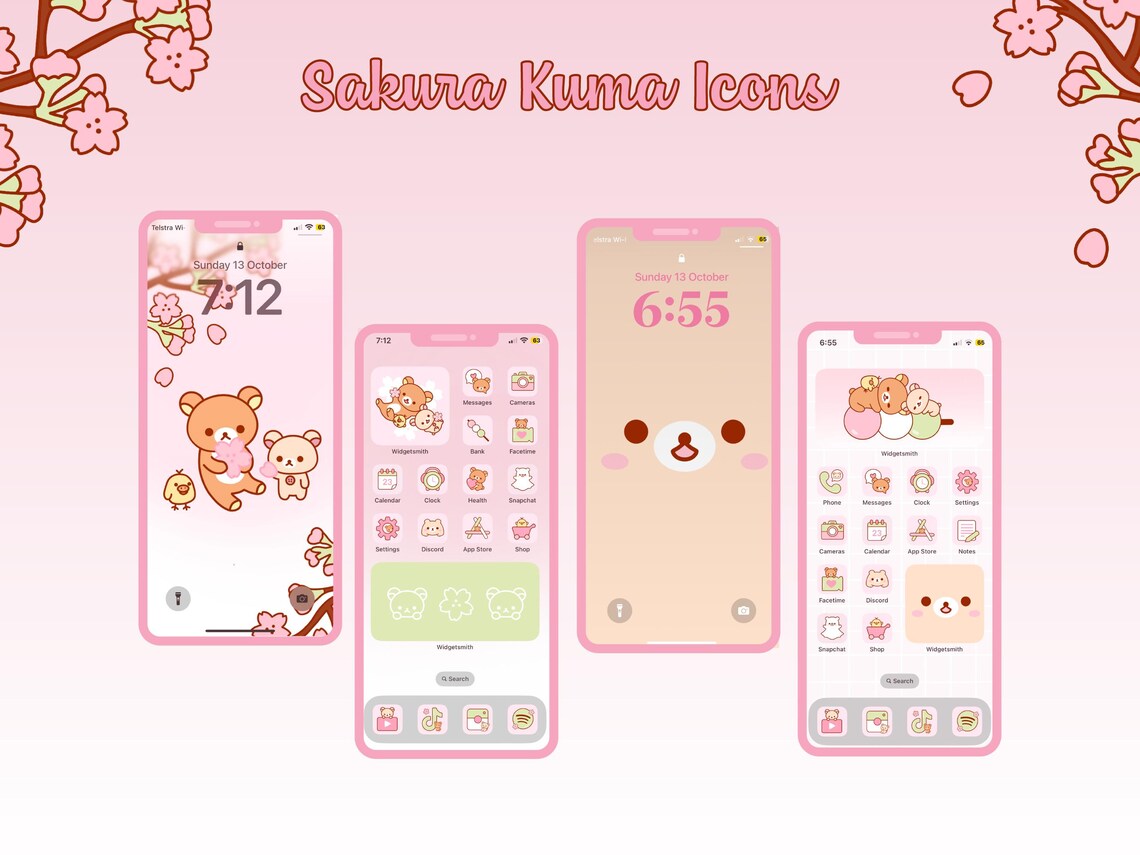 Sakura Kuma Icon Pack, Cute Icons, Pink Icon Set, Ios and Android App ...