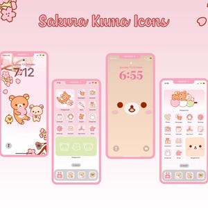 Sakura Kuma Icon Pack, Cute Icons, Pink Icon Set, Ios and Android App ...