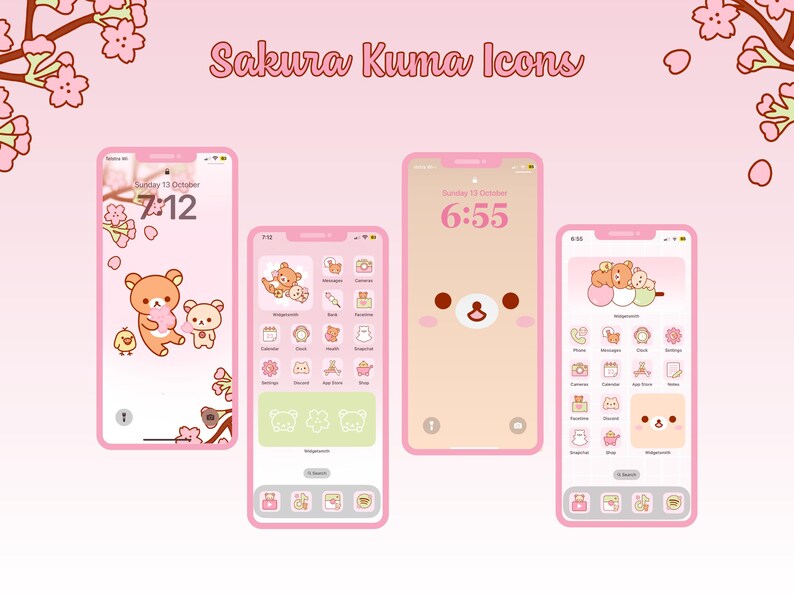 Sakura Kuma Icon Pack, Cute Icons, Pink Icon Set, Ios and Android App Icons, Aesthetic Icon Pack ...