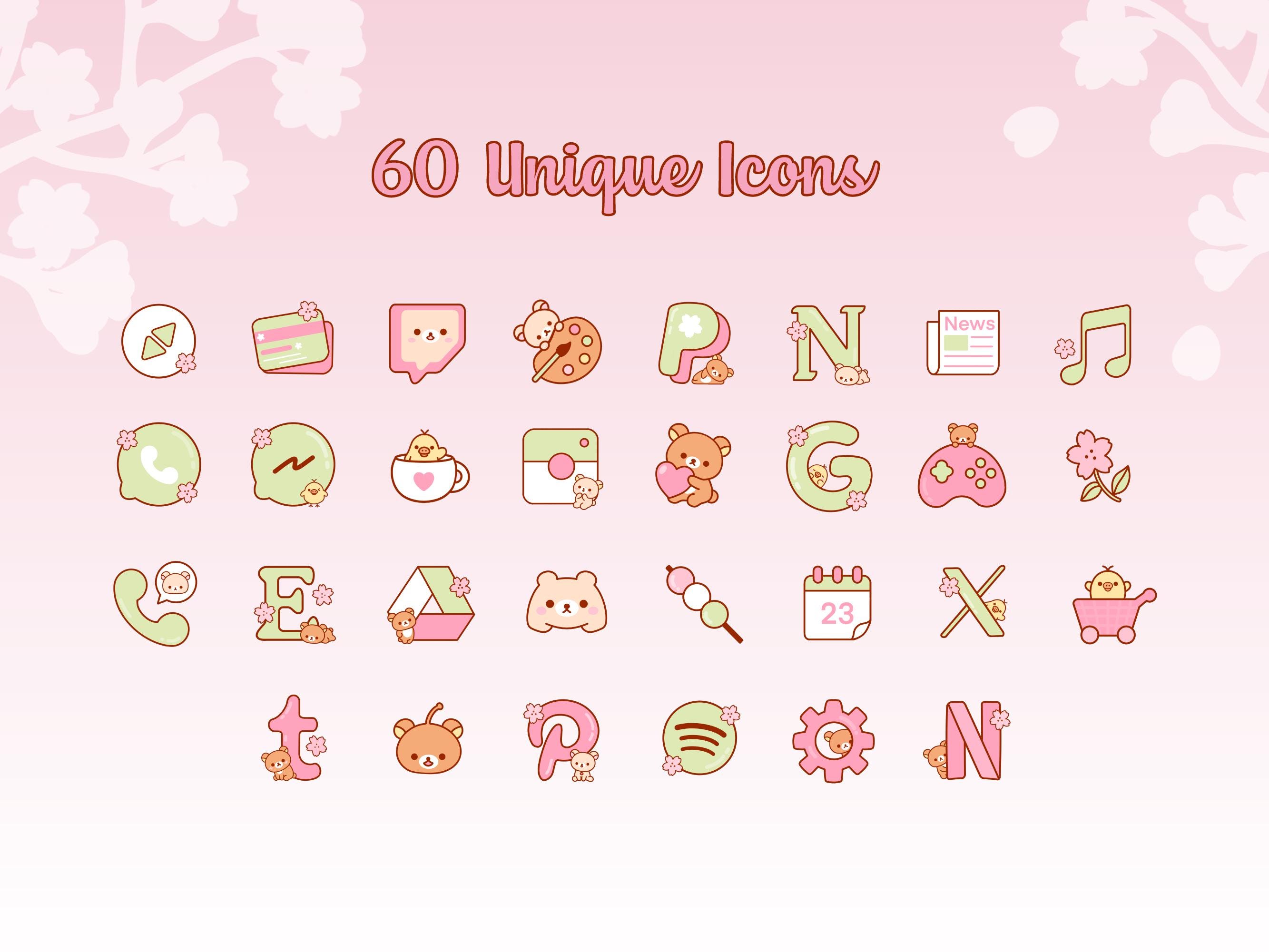 Sakura Kuma Icon Pack, Cute Icons, Pink Icon Set, Ios and Android App ...