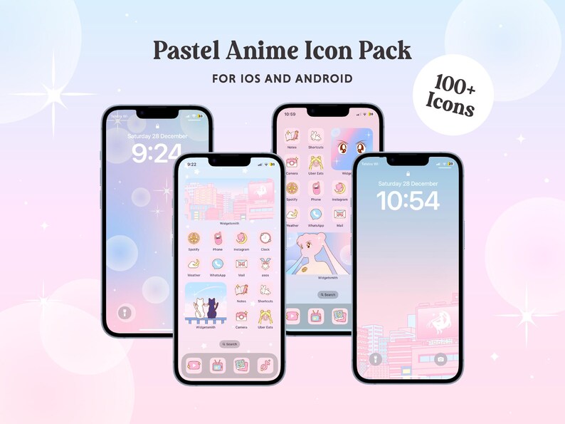 Pastel Anime Icon Pack, Cute Icons, Pink Icon Set, Ios and Android App ...