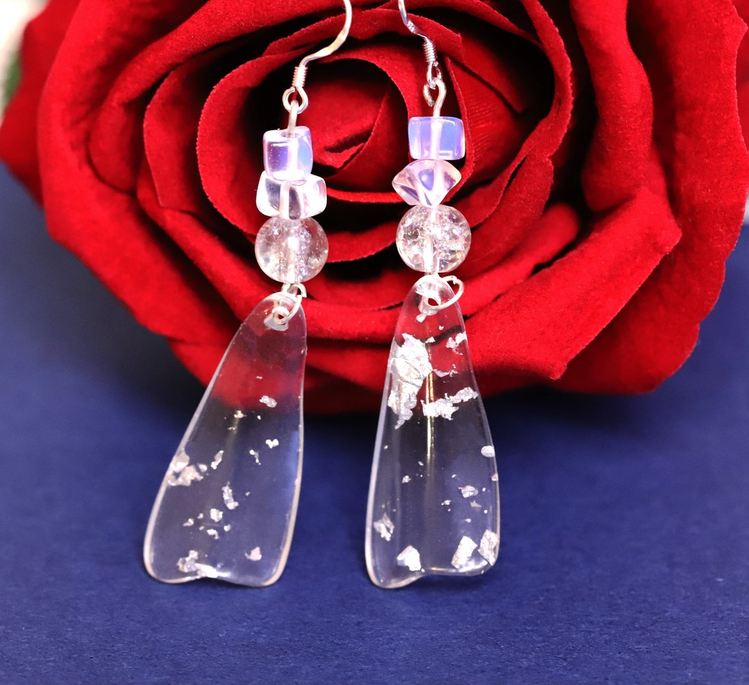 Acrylic Earrings / Silver Earrings / Transparent Earrings / - Etsy