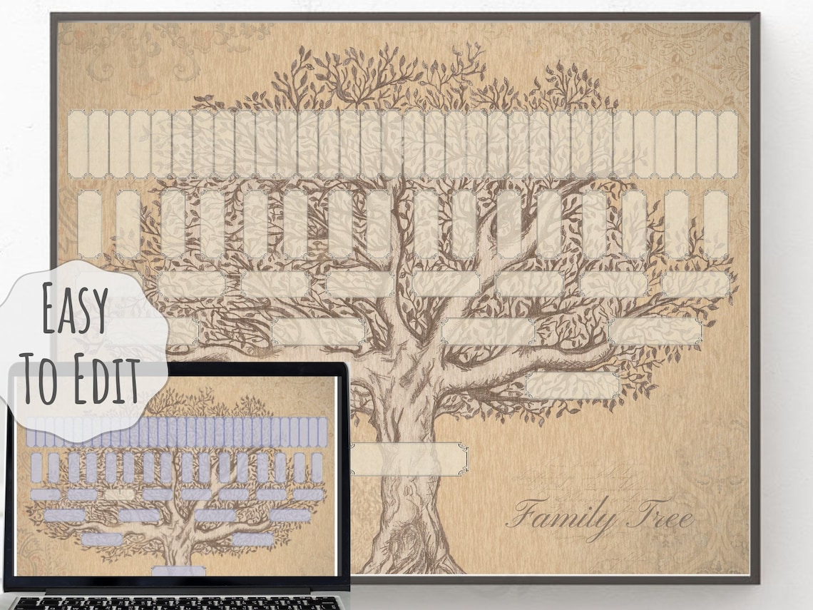6 Generation Family Tree Template 11x14inch, PDF File Instant Download ...