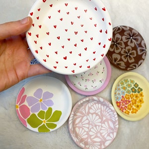 Patterned Hand-painted Trinket Dishes,trendy,home Decor,red Hearts,ring ...