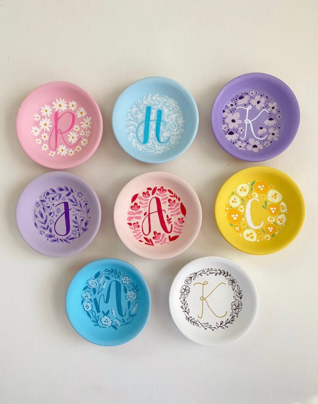 Initial Mini Ceramic Dish,hand-painted,personalized,jewelry Dish,tiny ...