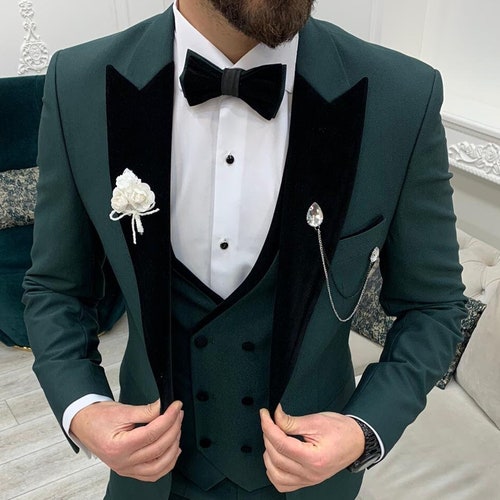 Men Suits Black Wedding Suit Tuxedo 3 Piece One Button Slim Etsy Uk