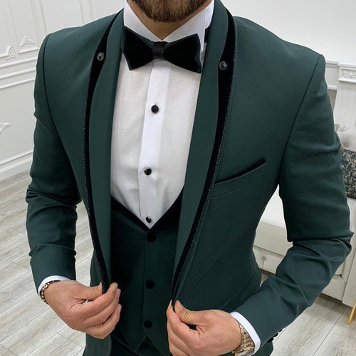 Men Suits Black 3 Piece Slim Fit One Button Wedding Groom Etsy