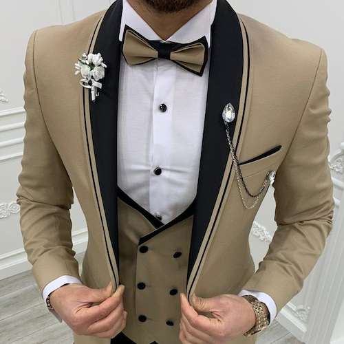Men Suits Black Wedding Suit Black Tuxedo 3 Piece One Button Etsy