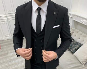 Men Suits Black 3 Piece Slim Fit Two Button Wedding Groom - Etsy